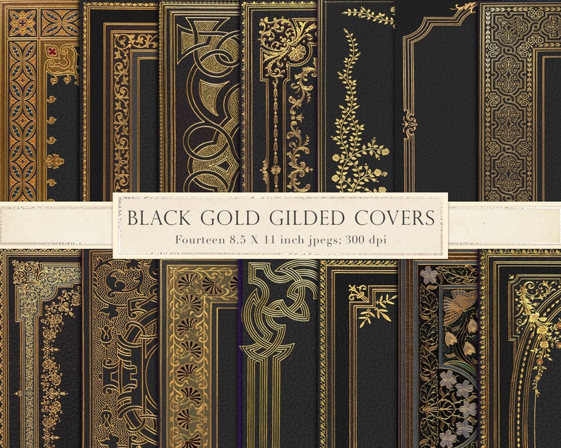 Printable Gilded Book Covers Black Leather Book Covers - Etsy