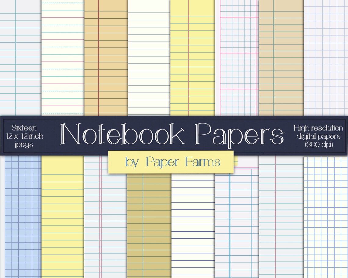 Notebook Digital Paper, Notebook Scrapbook Paper, Notebook, Backgrounds ...