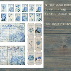 Blue Junk Journal Kit, Blue Digital Paper, Blue Collage Sheets, Floral ...