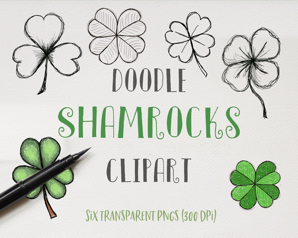 Shamrock Doodles Shamrock Clipart Clover Doodles Clover - Etsy