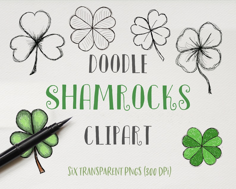 Shamrock Doodles Shamrock Clipart Clover Doodles Clover - Etsy