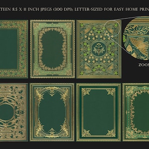 Vintage Green Book Cover, Printable Book Covers, Gold Gilding, Gilded ...