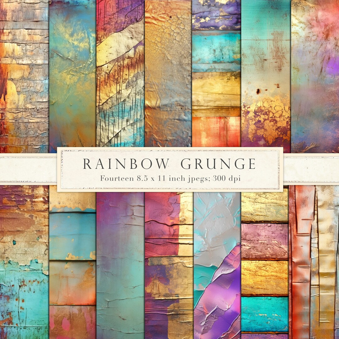 Rainbow Grunge Digital Paper, Grunge Rainbow, Junk Journal Sheets ...