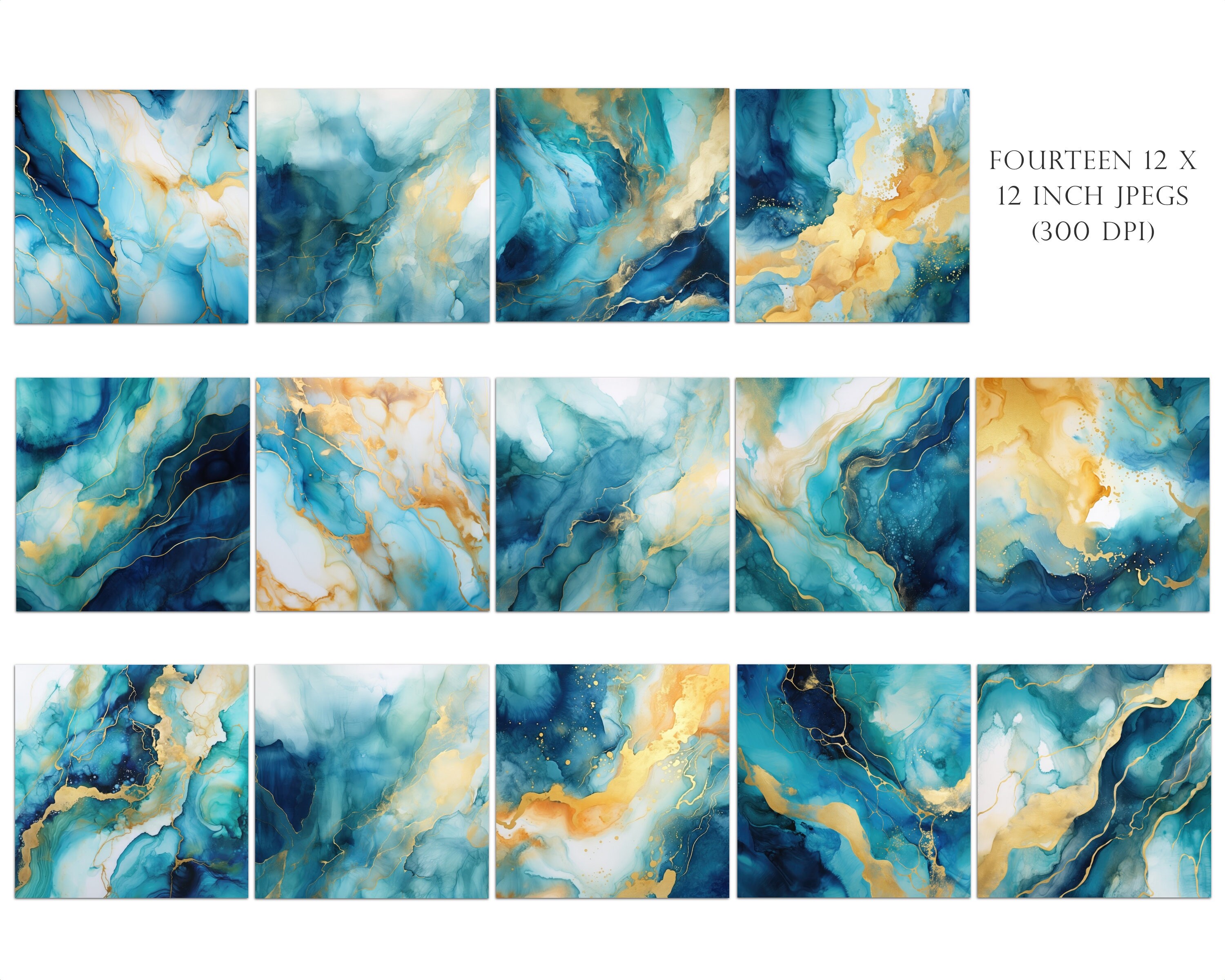 Teal and Gold Watercolor, Digital Paper, Scrapbook Paper, Aqua ...
