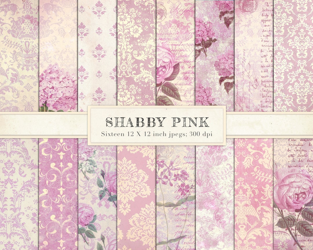 Pink Ephemera, Digital Paper, Vintage Pink, Scrapbook Paper, Junk ...