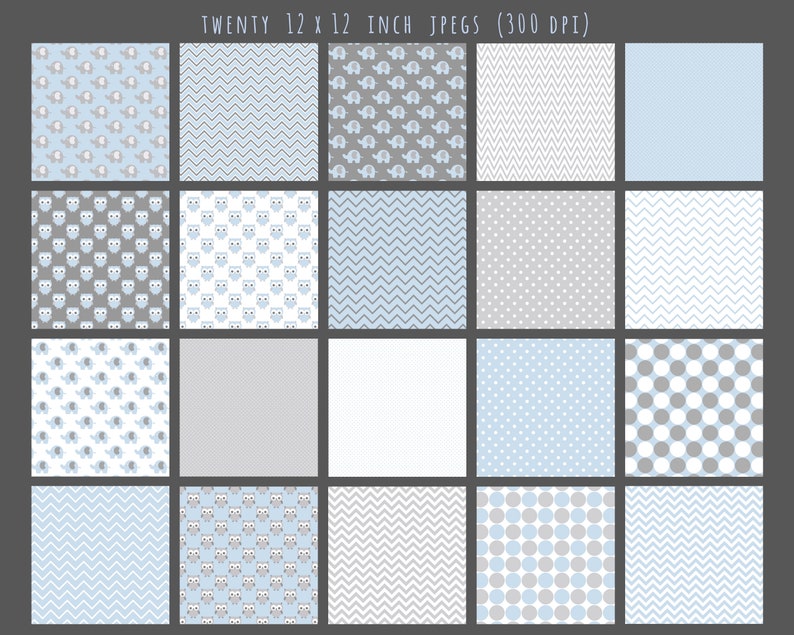 Baby Blue Digital Paper, Blue, Grey, Baby Boy, Digital Paper, Scrapbook ...