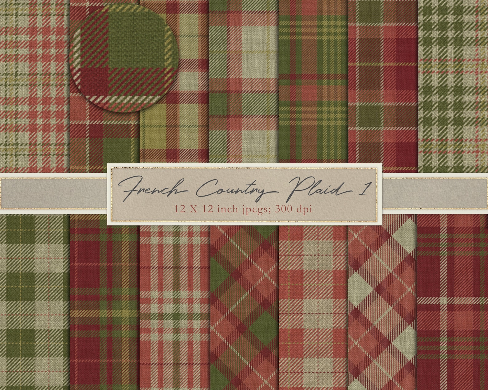 French Country Plaid Pink Green Plaid Tartan Digital - Etsy