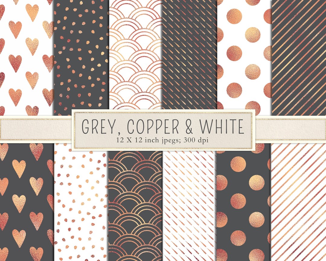 Copper Digital Paper, Copper Patterns, Grey Copper, Copper Grey, Sale ...
