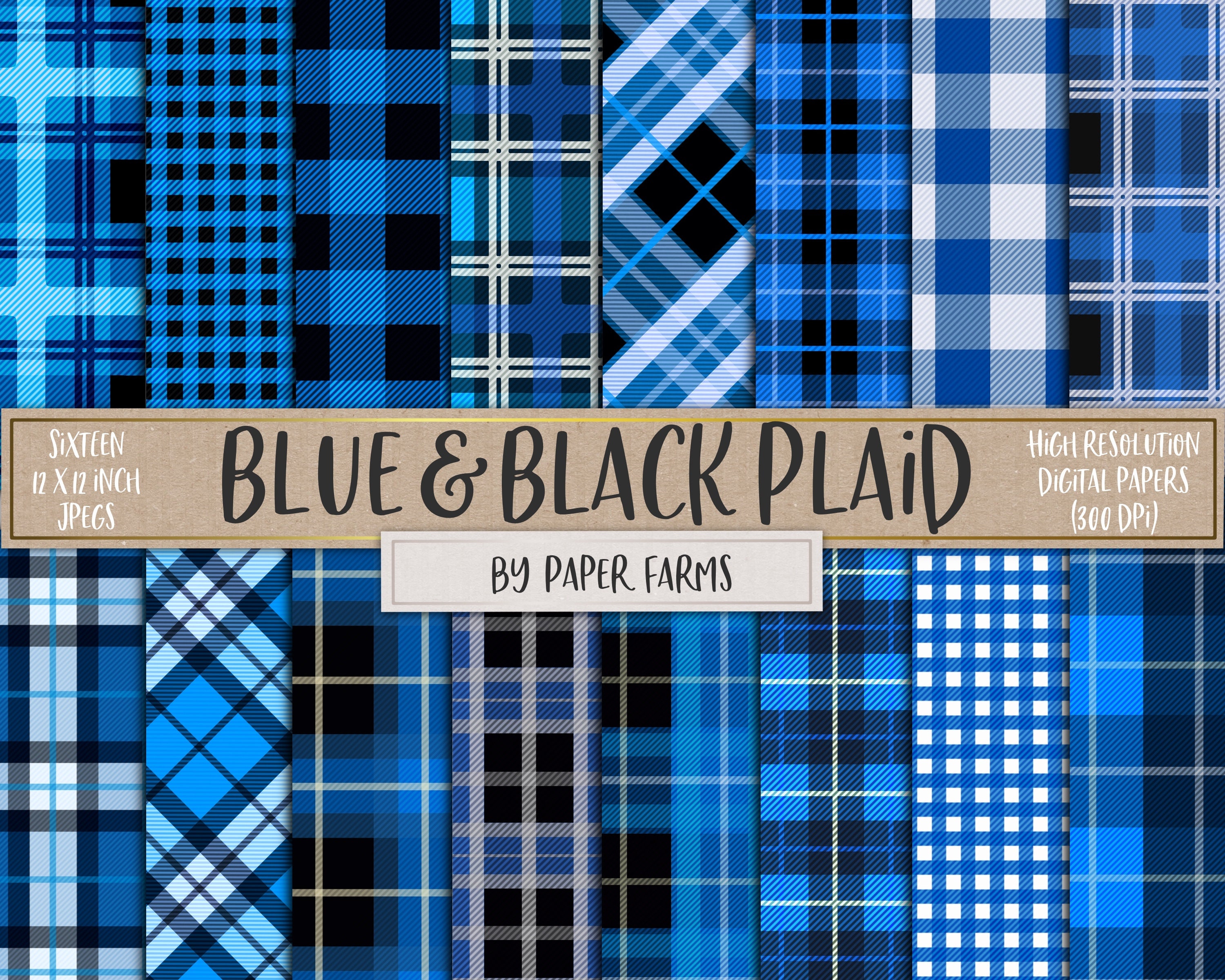 Blue and Black Plaid Digital Paper Black and Blue Plaid - Etsy