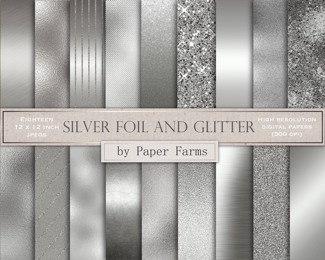 Silver Digital Paper, Silver Foil Digital Paper, Silver, Scrapbook ...