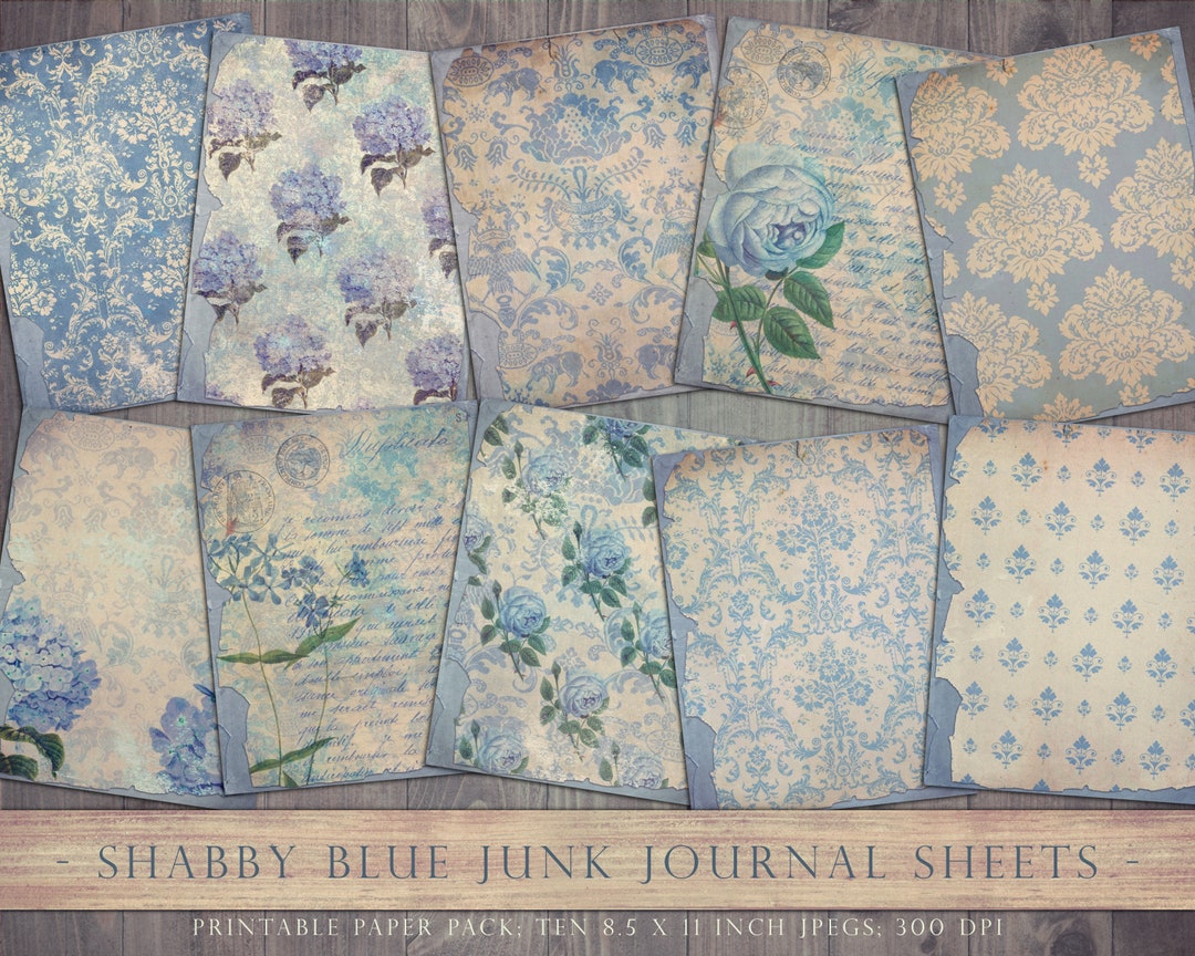Shabby Blue Collage Sheets, Junk Journal Sheets, Vintage Blue, Flowers ...