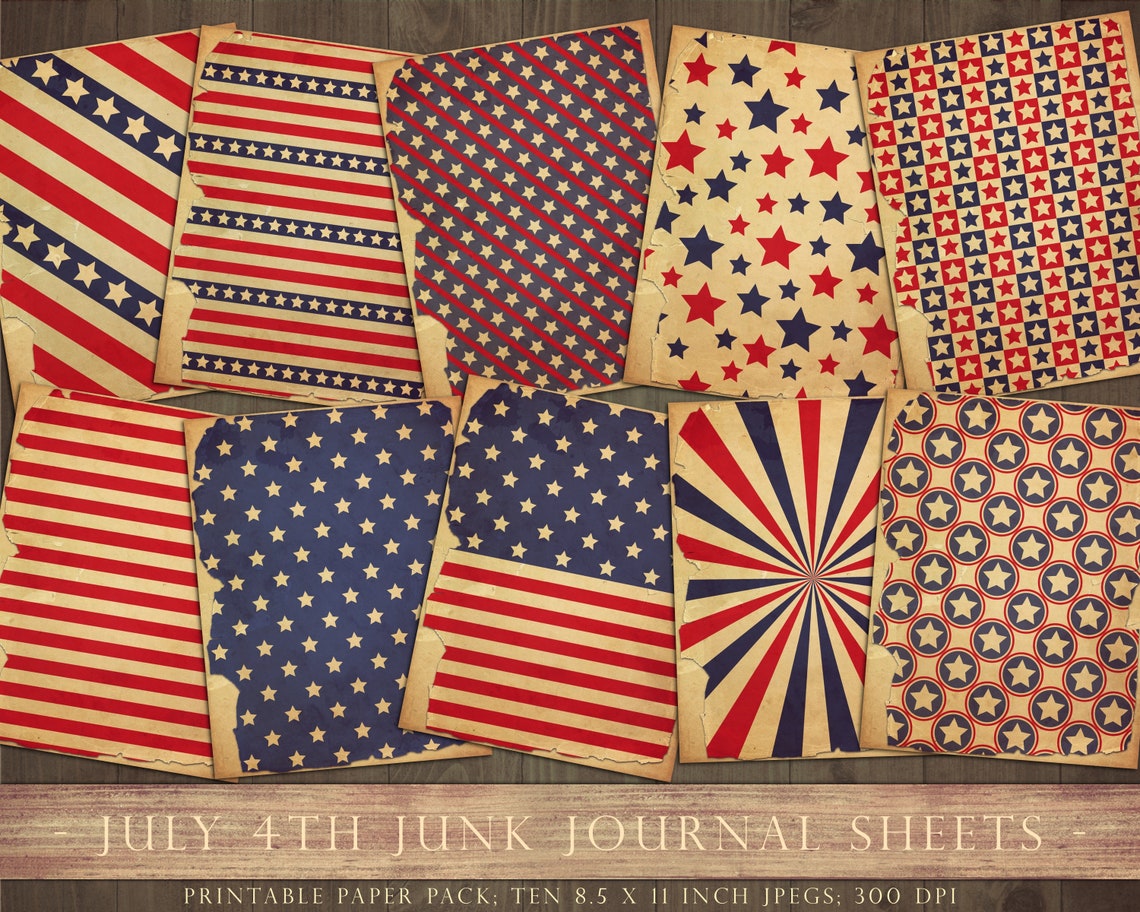 Vintage Fourth of July, Printable, Background, Digital Paper, Junk ...