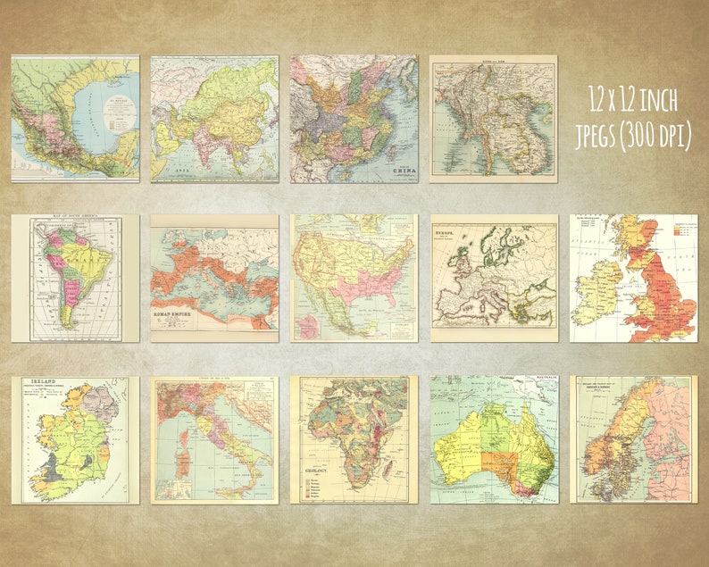 Vintage world maps scrapbook paper digital paper | Etsy