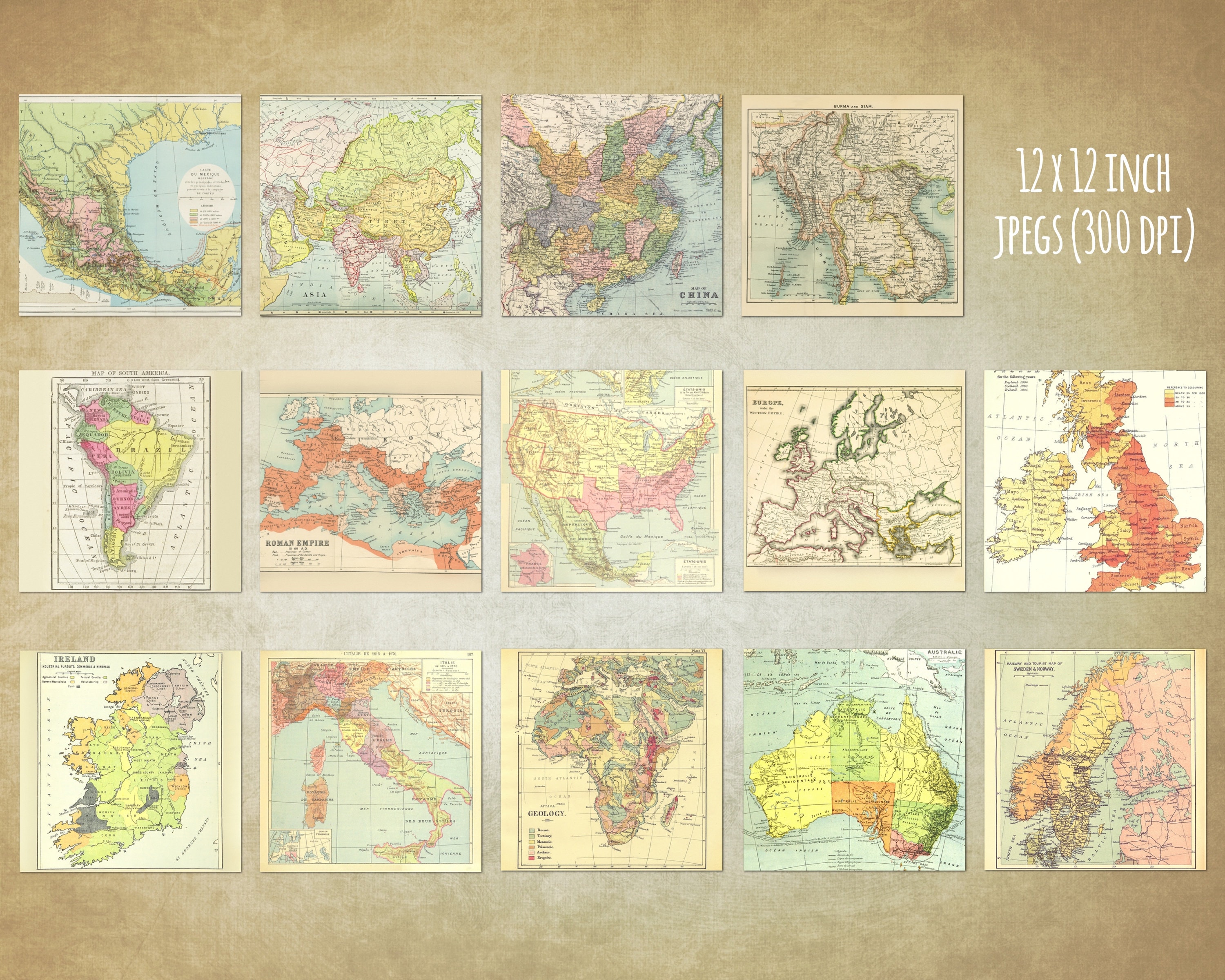 Vintage World Maps Scrapbook Paper Digital Paper - Etsy