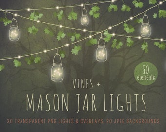 Fairy Lights Mason Jars Light Strings Clipart | Etsy
