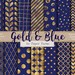 Gold and Blue Digital Paper Scrapbook Paper Gold Foil | Etsy