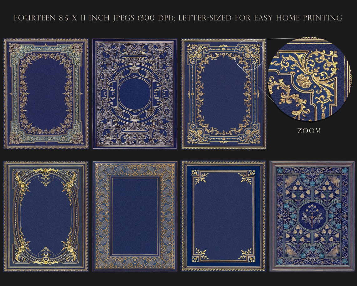 Printable Book Covers, Antique Book Covers, Royal Blue, Gold, Embossed ...