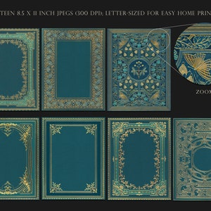 Vintage Teal Book Cover, Printable Book Cover, Gilded Gold, Ornate ...