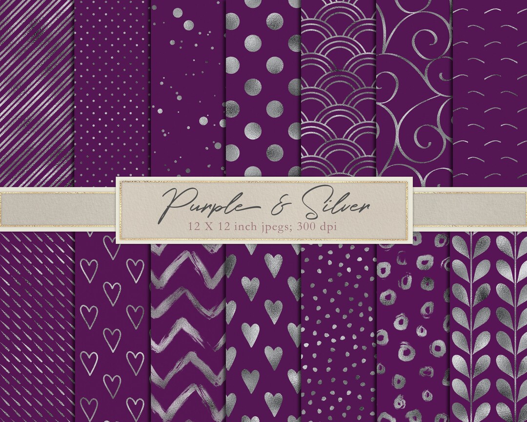 Purple, Silver, Digital Paper, Scrapbook Paper, Background, Foil ...