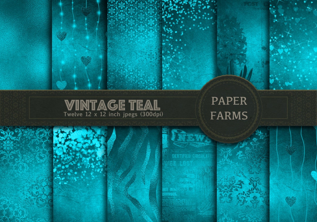 Vintage Teal Digital Paper, Metallic Teal Digital Paper, Teal Grunge ...
