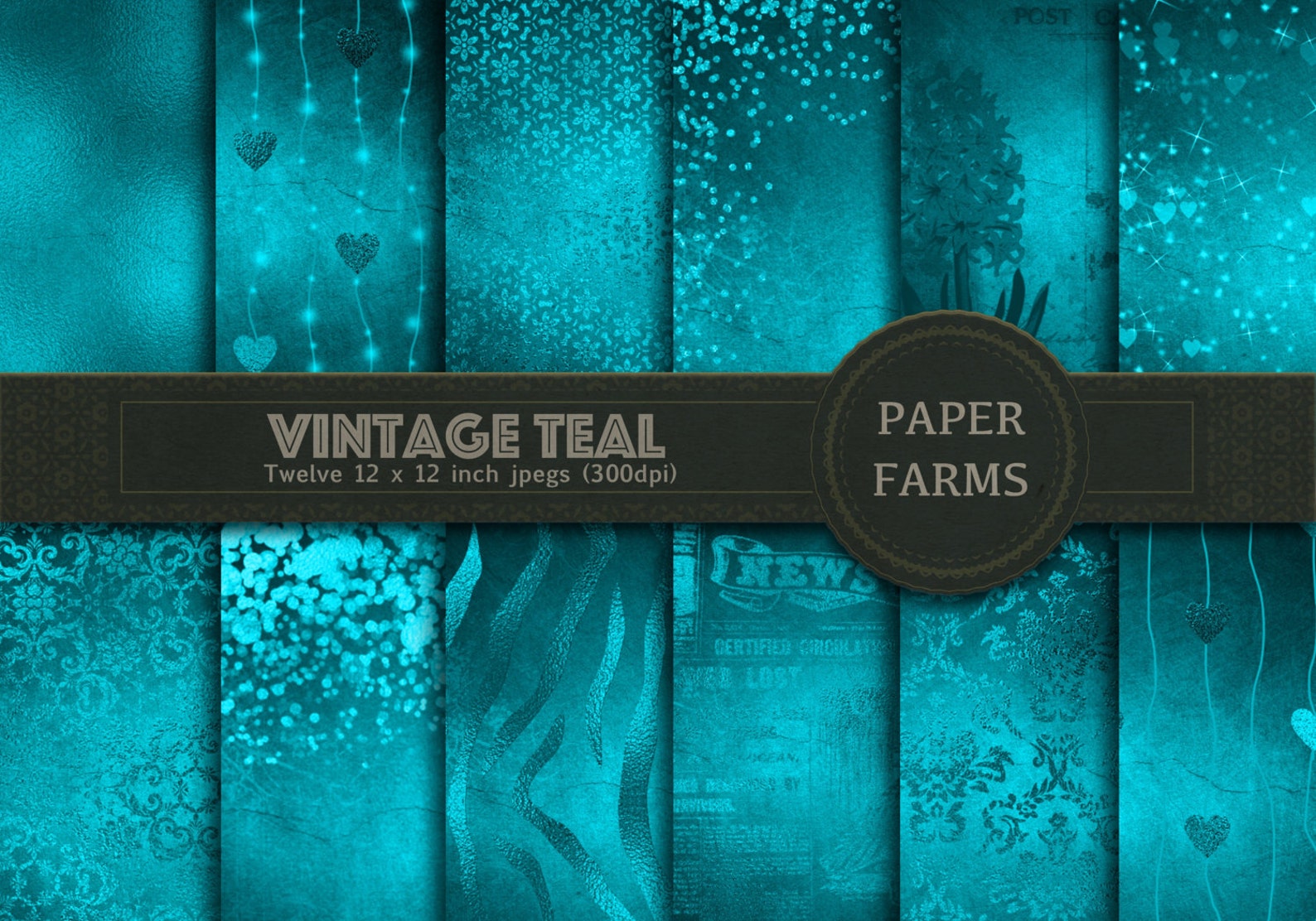 Vintage Teal Digital Paper Metallic Teal Digital Paper Teal - Etsy