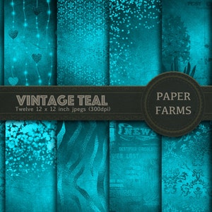 Vintage Teal Digital Paper, Metallic Teal Digital Paper, Teal Grunge ...