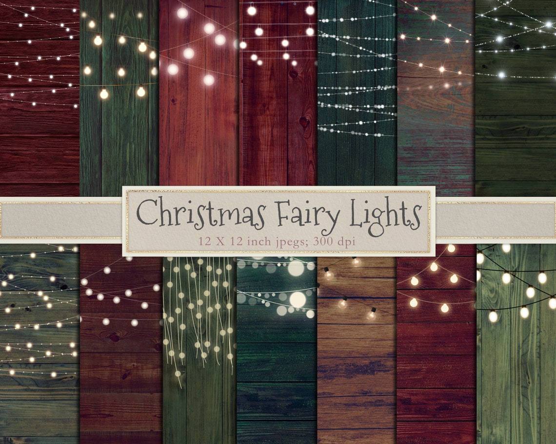 Christmas Lights Digital Paper Christmas Wood Rustic Fairy - Etsy