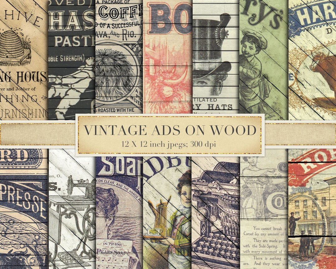 Vintage Ads, Vintage Adverts, Advertisements, Wood, Digital Paper ...