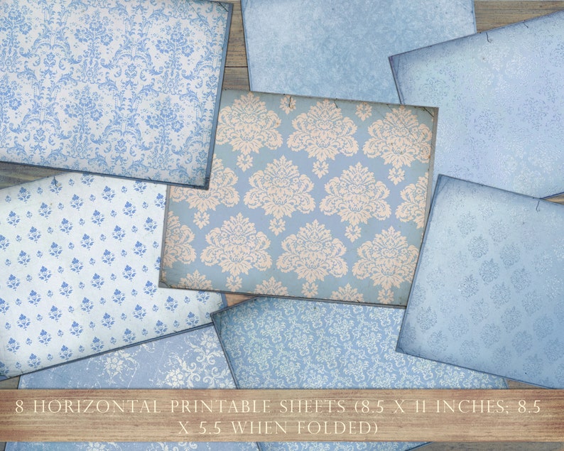 Blue Junk Journal Kit, Blue Digital Paper, Blue Collage Sheets, Floral ...