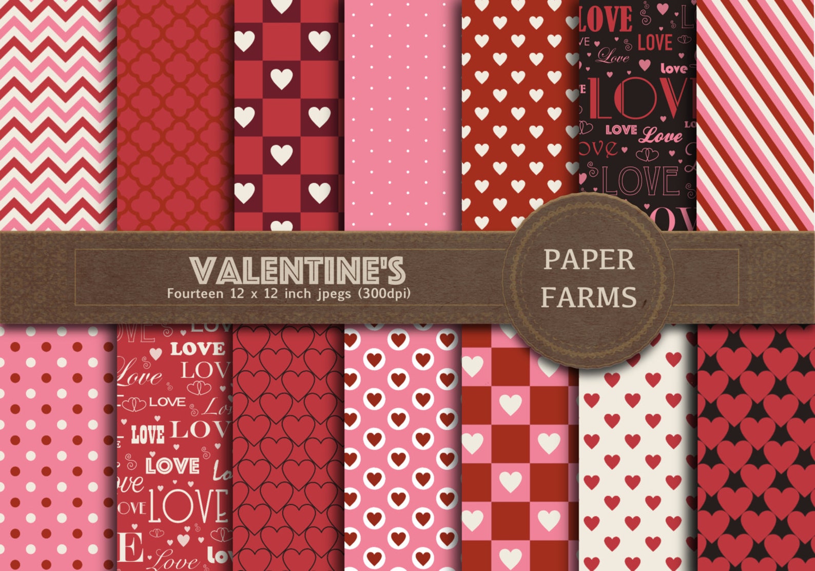 Valentine's Day Digital Paper Love Digital Paper Hearts | Etsy