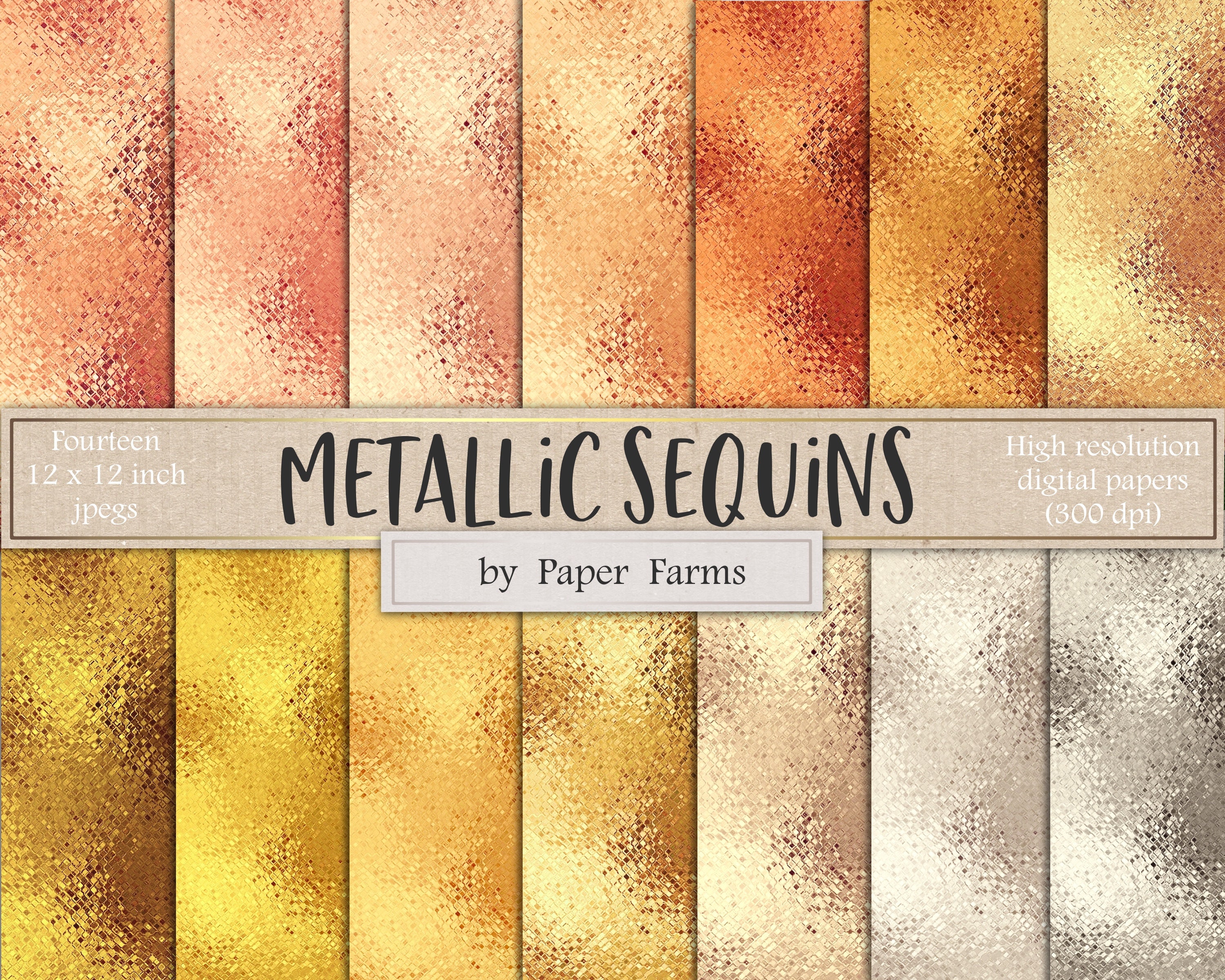 Sequins Digital Paper, Sequins Scrapbook Paper, Metallic, Metal ...
