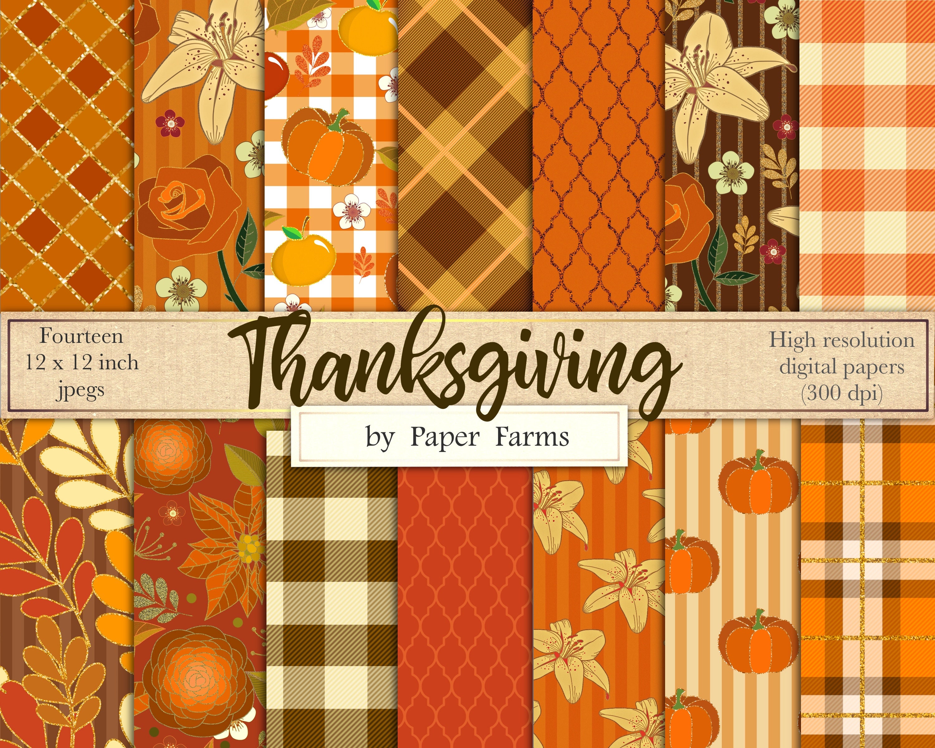 Thanksgiving Digital Paper Fall Digital Paper Earth Tones | Etsy