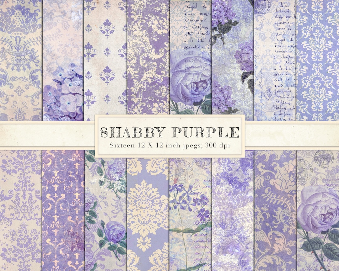 Vintage Purple Digital Paper, Purple Shabby Chic, Purple Ephemera, Junk ...