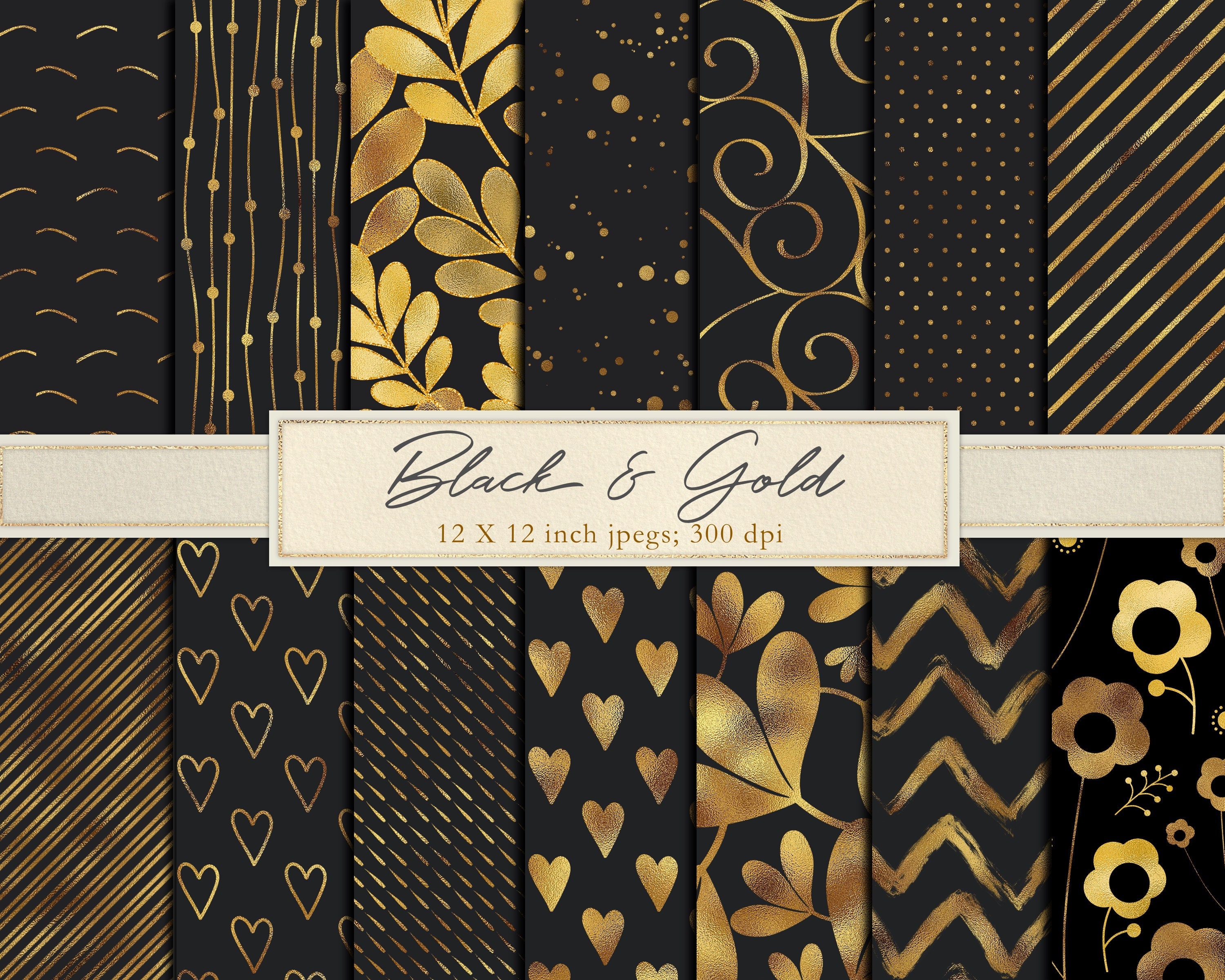 Black and Gold Digital Paper Black and Gold Scrapbook Paper - Etsy