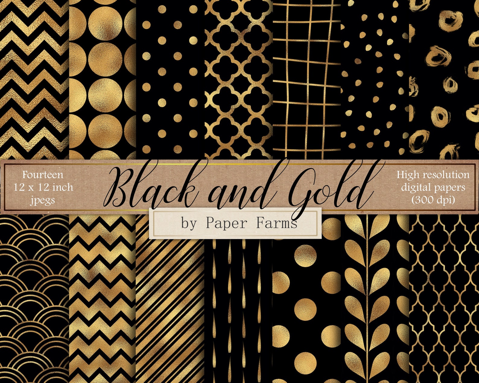 Black and Gold Digital Paper Black and Gold Scrapbook Paper - Etsy