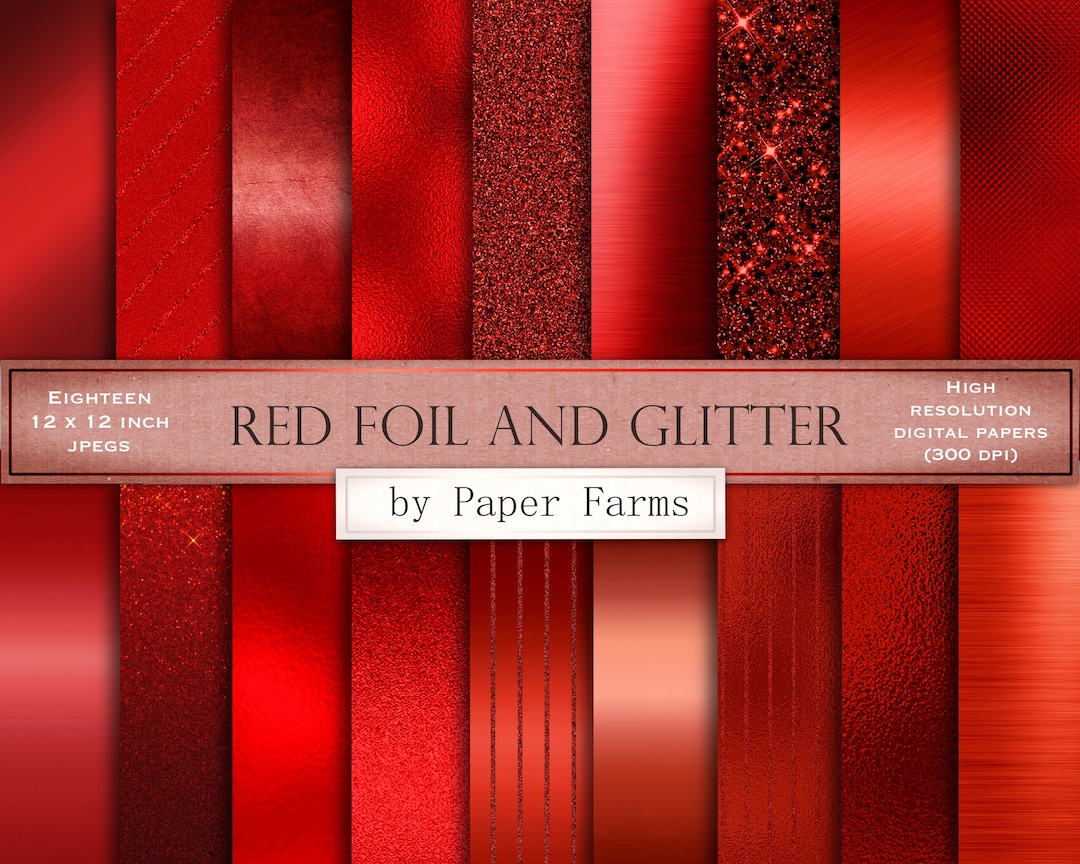 Red Foil Digital Paper, Red Foil Textures, Glitter and Foil, Red ...