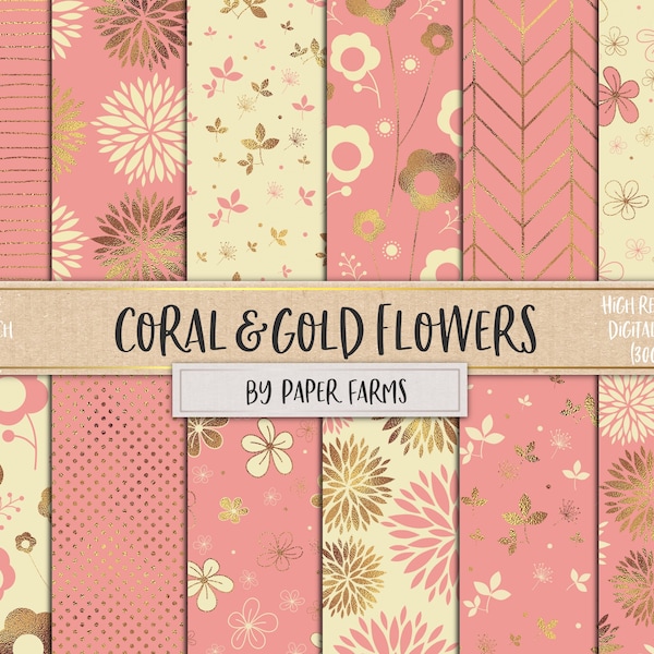 Coral Digital Paper - Etsy