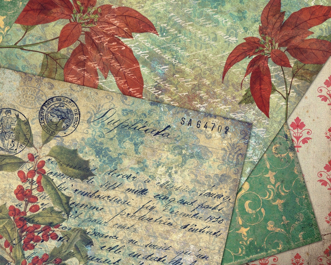 Shabby Chic Christmas, Vintage Christmas, Christmas Ephemera, Digital ...