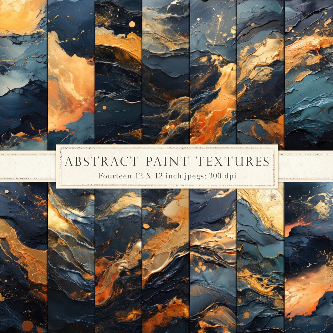 Abstract Paint Textures, Digital Paper, Scrapbook Paper, Navy, Gold ...