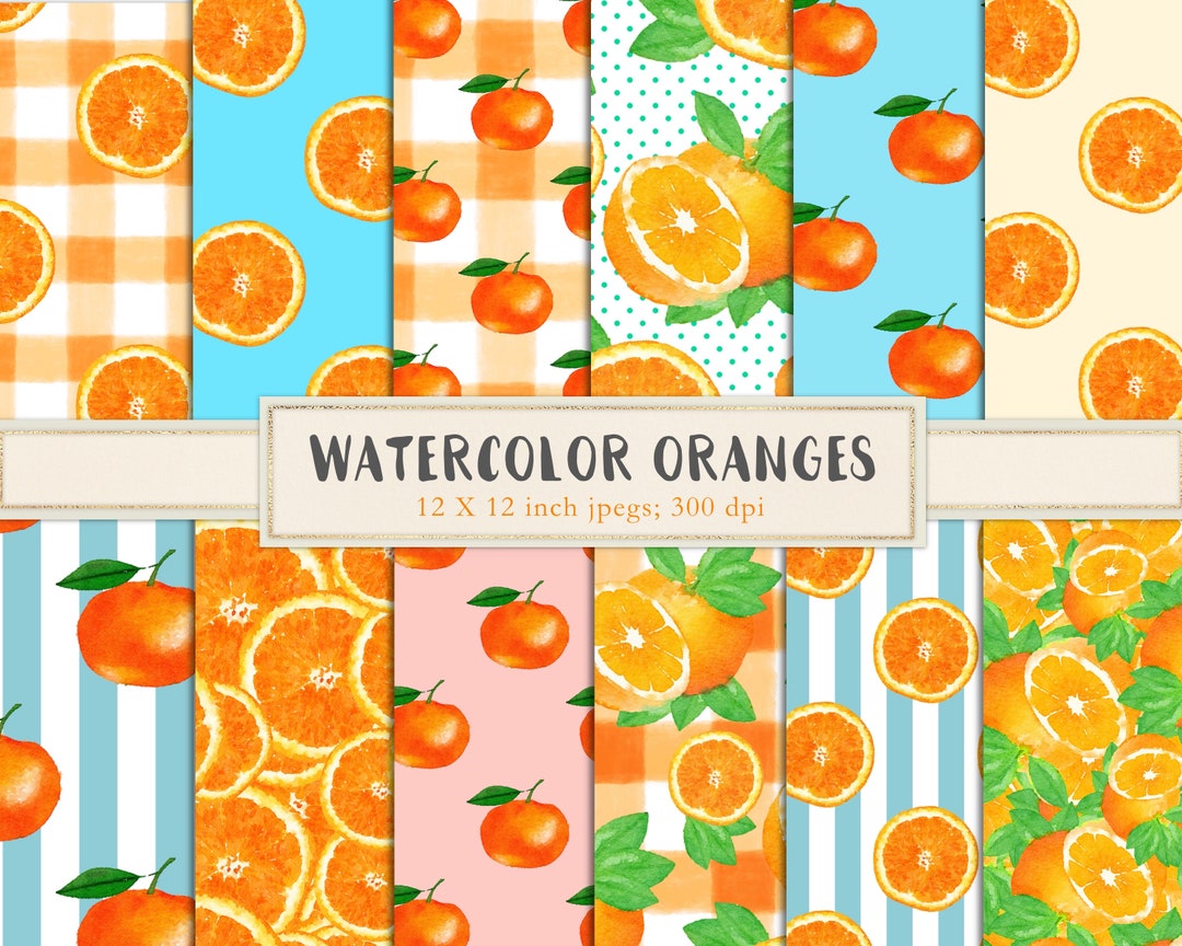 Fruit Digital Paper, Watercolor Fruit, Oranges, Citrus, Summer, Leaves ...