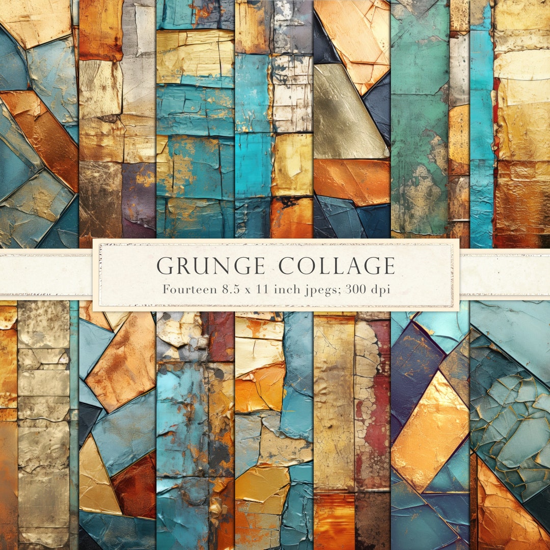 Foil Collage Digital Paper, Foil Collage Scrapbook Paper, Distressed ...