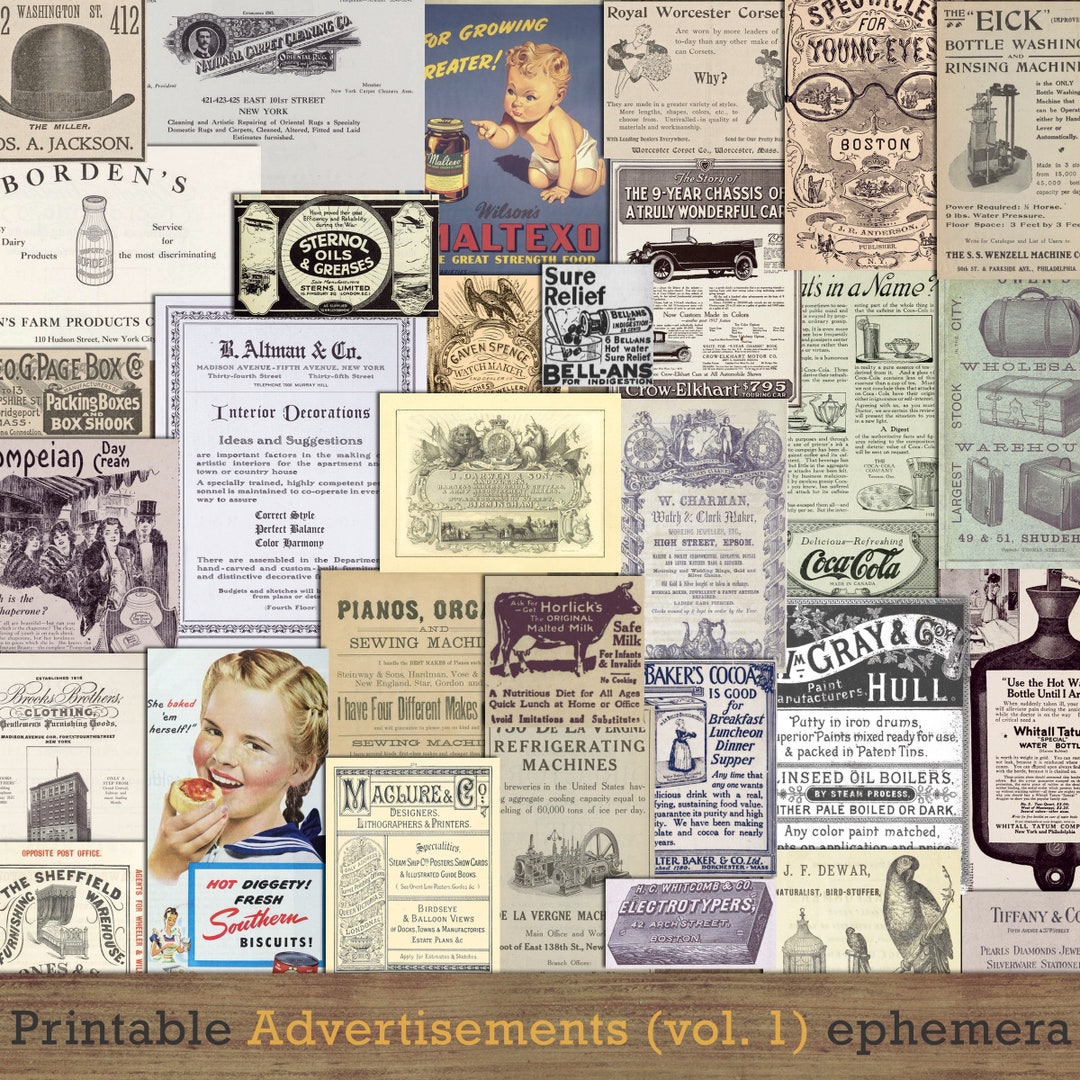Vintage Advertisements, Ephemera, Collage Sheets, Junk Journal, Ads ...
