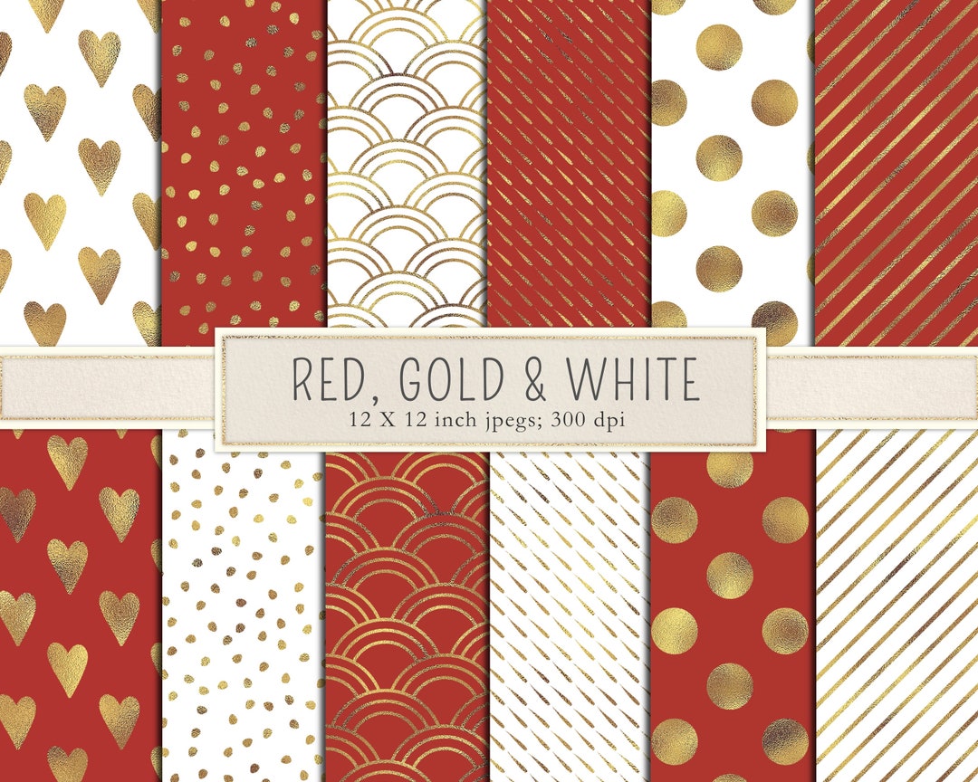 Red Gold Digital Paper, Red Gold Scrapbook Paper, Red, Gold, Foil ...
