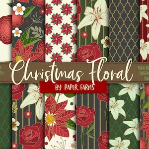 Christmas Digital Paper, Christmas Flowers, Christmas Scrapbook Paper ...