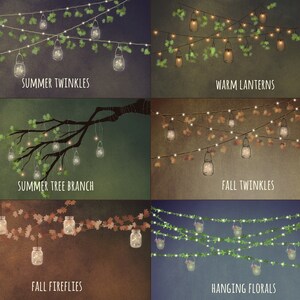 String Lights Clipart, Mason Jars, Overlays, Vines, Leaves, Fairy ...