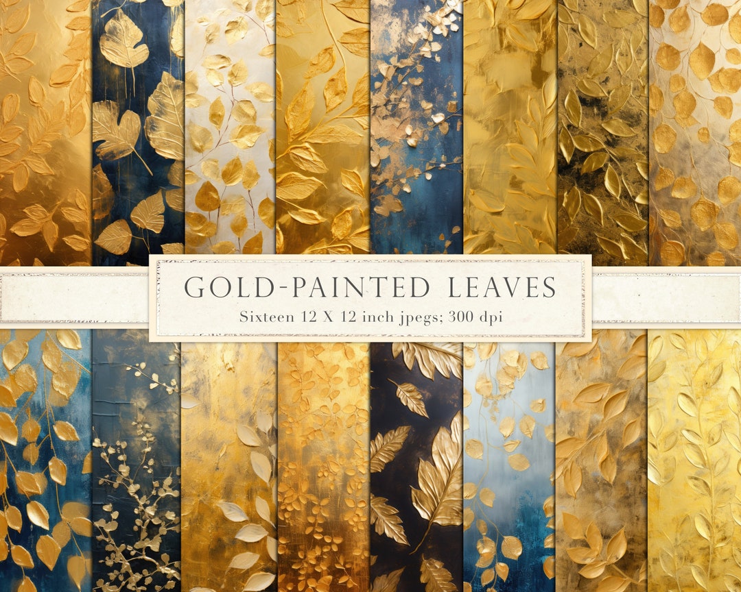 Painted Gold Leaves, Gold Leaf, Gold Foliage, Digital Paper, Scrapbook ...