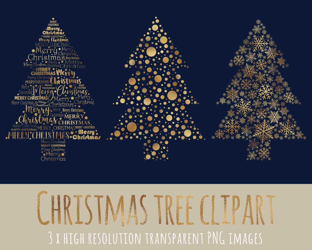 Gold Christmas Tree Clipart, Overlays, Transparent Pngs, Christmas ...