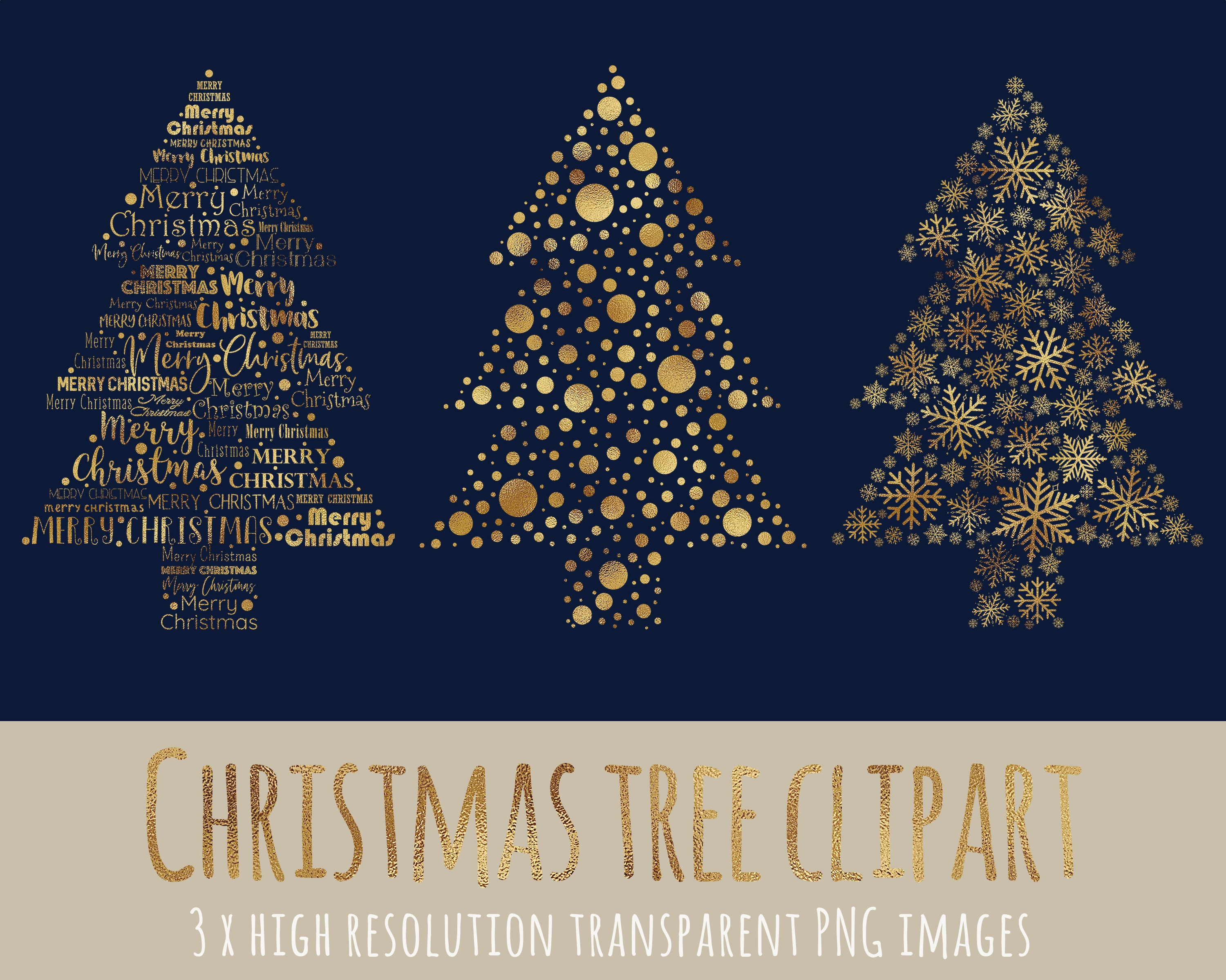 Gold Christmas Tree Clipart Overlays Transparent Pngs - Etsy