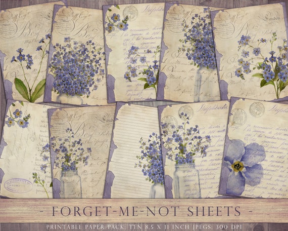 Forget-me-not digital paper junk journal sheets printable | Etsy