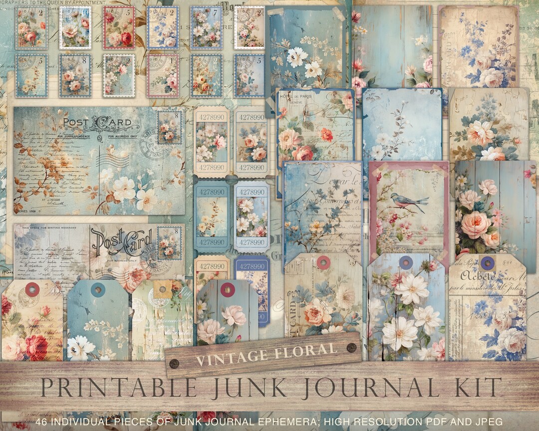 Vintage Flowers, Junk Journal Kit, Vintage Floral, Botanical, Printable ...